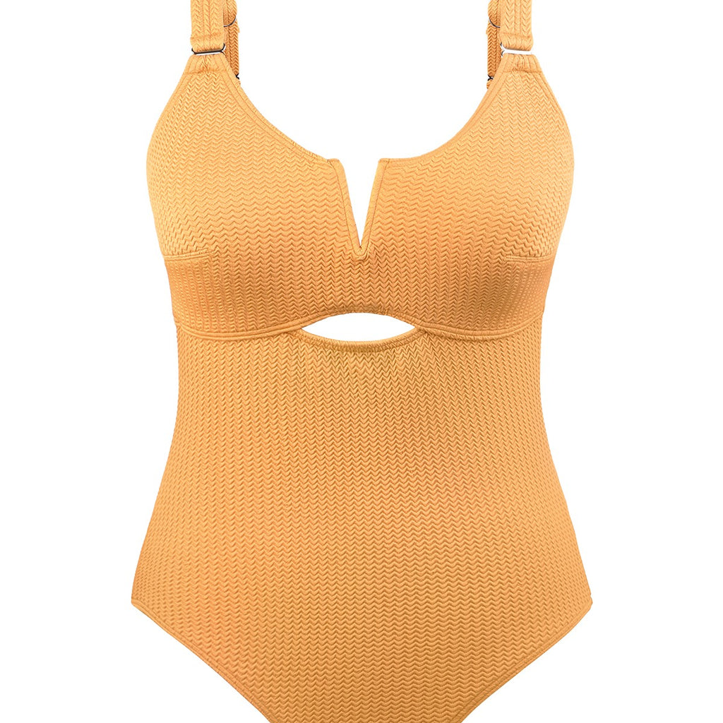 V-wire Plunge Textured One-piece Cutout Swimsuit – HSIA